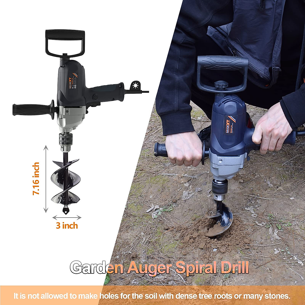 Maxxt 9A Motor Drill Mixer Set with Spade Handle 1/2 inch Electric Augers Post Hole Digging Corded Mixing Drill Machine for Drilling and Mixing