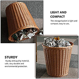 FAVOMOTO Waste Basket Waste Plastic Wastebasket Bin Rattan Trash Can Woven Hyacinth Storage Basket Rubbish Paper Bins for Living Room Bedroom Study Garbage Container Kitchen Retro Waste bin Trashcan