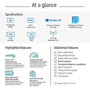 Flagship 2019 HP 14" FHD Laptop | Intel Quad-Core Pentium Silver N5000 Up to 2.7Ghz |4GB DDR4 | 64GB eMMC SSD | Office 365 Personal-1yr | Win 10 S| Support up to 256G Micro SD Extra Storage