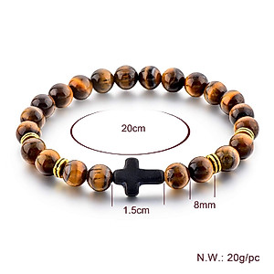 St John the Baptist Orthodox Brotherhood 8 MM Christian Prayer Beads Bracelet – Women Men - 22 Brown Tiger Eye Beads + 1 Cross