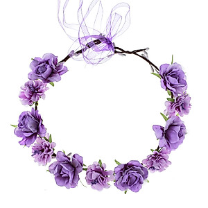 Love Sweety Women Flower Headband Bridal Floral Crown Wreath Girls BOHO Garland Halo(Purple)