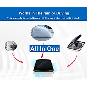 hurrventer Build-in Rain Shield Rv Roof Vent Fan Trailer 10 Speed Remote Control