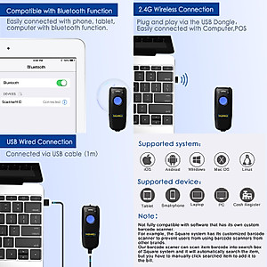 NADAMOO Wireless Barcode Scanner Compatible with Bluetooth Function, 2.4G Wireless & Wired 3-in-1 Bar Code Scanner Portable USB CCD Reader, Work with Tablet iPhone iPad Android Windows Mac OS