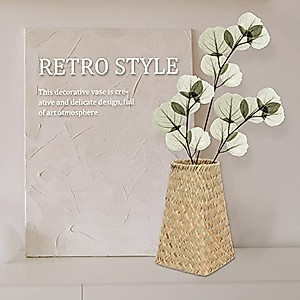 DECHOUS Trash Can Straw Woven: Wastebasket Woven Vase Decorative Container Bedroom Office Small Garbage Cans Wicker Waste Basket Countertop Container for Home Office