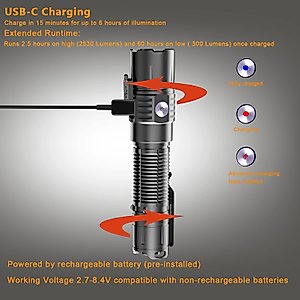 soonfire MX75 Ultra Bright Tactical Flashlight with Battery, USB C Fast Charging Rechargeable Flashlights, Powered by Customized Battery, Long Run Time for Emergency, EDC and Searching