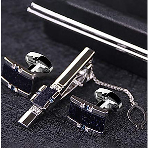 BagTu Starry sky Cufflinks and Tie Clip Set with Gift Box and Greeting Card, Galaxy Dark Blue Cufflinks and Tie Clip Gift Set for Men