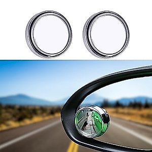 Kewucn 2 Pack Blind Spot Mirror, 2" Round HD Glass Convex Rear View Mirrors, 360° Wide Angle Side Rear View Mirror, Universal Exterior Accessories for Most Cars, SUVs and Trucks (Silver, Round)