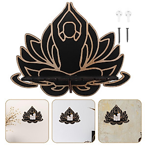 PRETYZOOM Lotus Crystal Shelf - Crystal Display Shelf Black Wooden Corner Wall Shelves Decorative Boho Floating Shelf for Bedrooms Offices Living Room