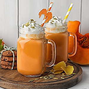 Whaline Halloween Paper Straws Hocus Pocus Glitter Witch Disposable Paper Straws with Glue Points Yellow Orange Purple Stripe Witch Drinking Straws for Halloween Party Supplies Decoration, 30Pcs