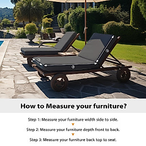 Sundale Outdoor Olefin Chaise Lounge Cushion Set of 2, Water-Resistant Patio Lounge Chair Cushion, Thick Lounger Pad with 8 Straps Medium Gray, 80 x 26 x 4 Inches