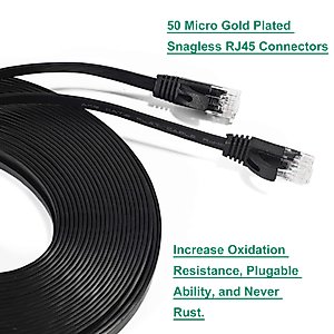 DAYEDZ Ethernet Cable 100 ft 2 Pack Cat 6 Flat Cable Ethernet Cord, Slim Long Cat6 High Speed Computer Router Network LAN Patch Wire with Clips & Rj45,Faster Than Cat5e/Cat5,100 feet White+Black