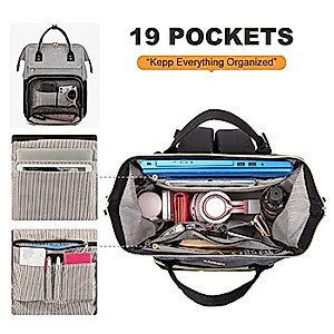 LOVEVOOK Laptop Backpack for Women Fashion Business Computer Backpacks Travel Bags Purse Doctor Nurse Work Backpack with USB Port, Fits 15.6-Inch Laptop Grey Black