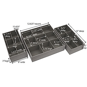 Household Essentials, Graphite 3 Piece Drawer Organizers Starter Set, Customizable Inserts, Large 2 Small Trays