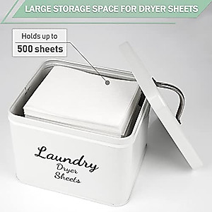 Creproly Dryer Sheet Holder Dispenser Farmhouse Metal Dryer Sheet Container with Lid for Laundry Room Decor and Space Saving Laundry Room Organization and Storage (White)