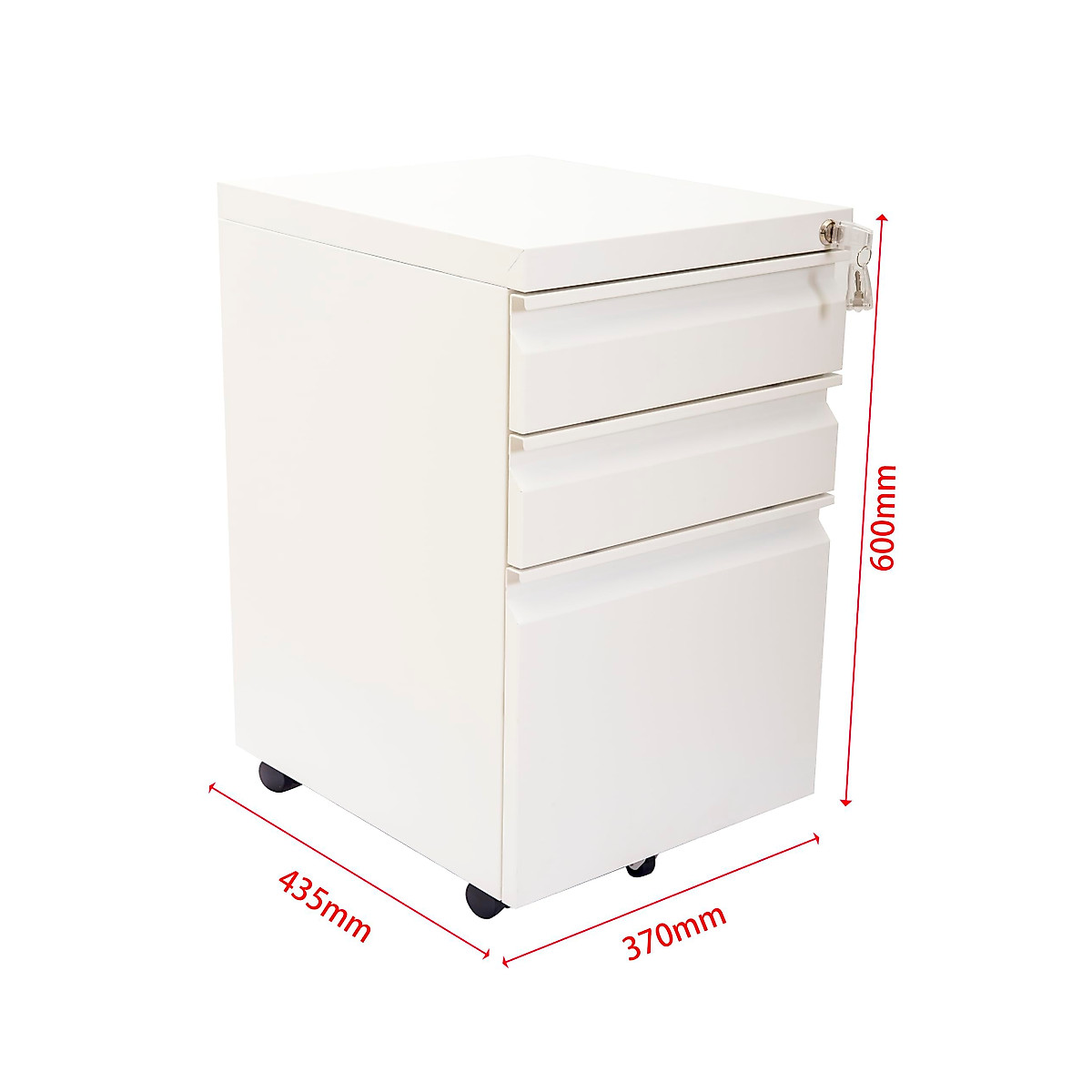 Panana 3 Drawers Filing Cabinets, Mobile File Metal Cabinet Under Desk Drawers on Casters Rolling Office Cabinet for Home Office Furniture, Fully Assembled (White)