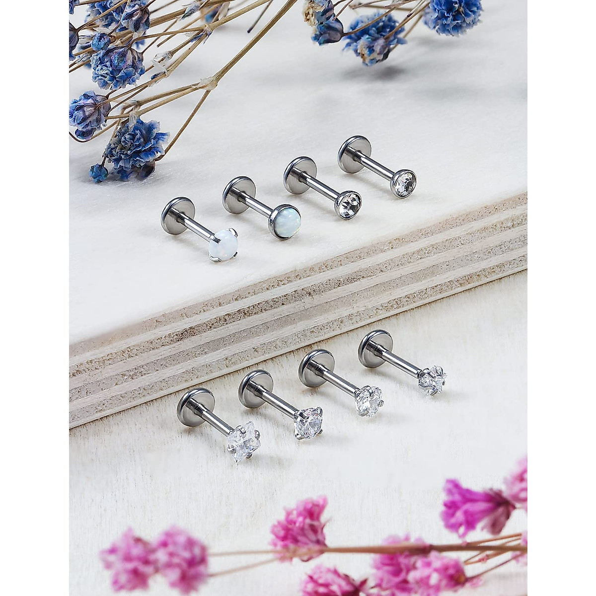 Ocptiy 18G Push in Nose Ring Stud for Women Surgical Stainless Steel Straight Threadless Nostril Lip Bone Pin Bar Cartilage Tragus Helix Earring Piercing Jewelry Men Diamond 3mm Silver