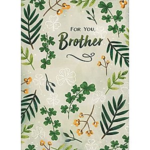 Designer Greetings Floating Green and White Shamrocks, Branches and Orange Flowers St. Patrick's Day Card for Brother