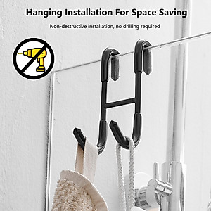 BATHLAVISH Shower Door Hooks,304 Stainless Steel Towel Hooks,Over Door Hooks for Bathroom,Drilling-Free Hanger Matte Black Shower Hooks - 2 Pack