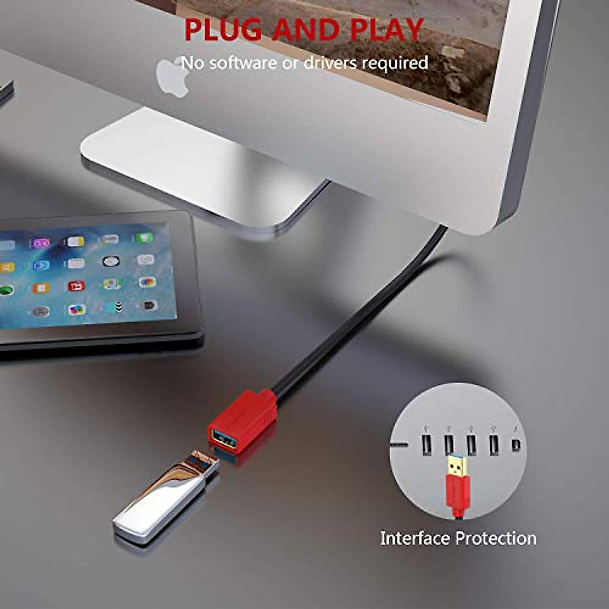 USB Extension Cable 20 ft, Larxavn USB3.0 Extension Cable USB Male to Female Extension Extender Cord Fast Data Transfer Compatible with Hard DriveKeyboard, Mouse, USB Flash Drive,Printer