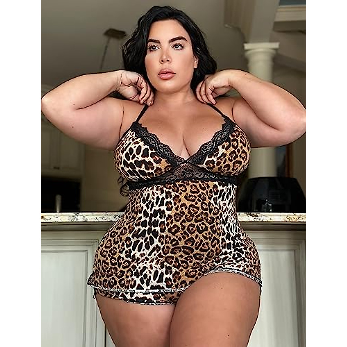 Avidlove Womens Pajama Sets 2 Piece Sleepwear Lace Pajamas Cami PJS Set for Women Brown Leopard