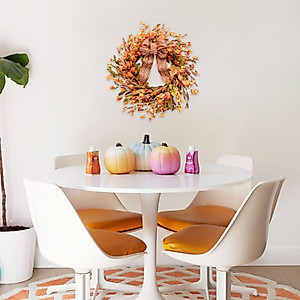 Idyllic 18 Inches Artificial Fall Wreath, Autumn Wreath with Berries & Leaves, Thanksgiving Harvest Front Door Wreath for Home Farmhouse Halloween Thanksgiving Day Festival Celebration Decor