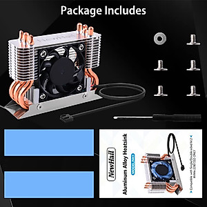 NewHail 12V M.2 2280 SSD Heatsink with 40mm PWM Cooling Fan, Copper Heat Pipes and Thermal Pad, SSD Cooler for M.2 2280 NVMe & SATA SSD Only