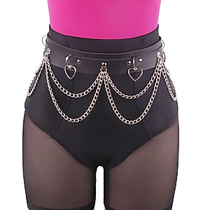 Reetan Punk Body Chains Black Layered Waist Chain Leather Belt Belly Chains Rave Party Body Jewelry Accessories for Women and Girls (1)