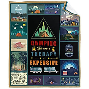 Camper Blanket and Throw Gift for Camping Lovers Men Boys Lightweight Plush Blanket Cozy Flannel Bed Blanket Home Couch Dorm Travel L 60"x80" Adults Queen Size