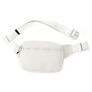 ODODOS 2L Belt Bag for Women Men, Crossbody Fanny Packs with Adjustable Strap Waist Pouch for Workout Hiking Running Travel, White