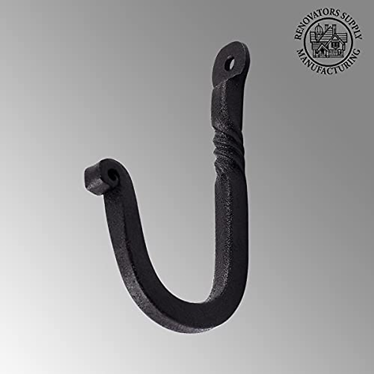 Renovators Supply Bathroom Hooks 3.5 in. Black Wrought Iron Wall Mount Hooks for Hanging Robe, Towel, Hat, or Jewellery with Mounting Hardware