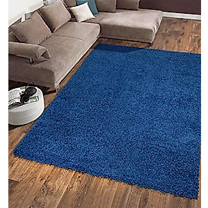 Sweethome Stores Cozy Collection Plush Luxurious Solid Navy Solid Design (5' X 7') Shag Living Room & Bedroom Area Rug