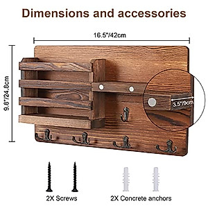 WeBravery Decorative Key Hanging Rack with 10 Hooks – Easy Install Natural Wooden Key and Mail Holder for Wall Mount – Entryway Decor Rack with Shelf (Brown)