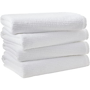Amazon Aware 100% Organic Cotton Ribbed Bath Towels - Bath Towels, 4-Pack, White