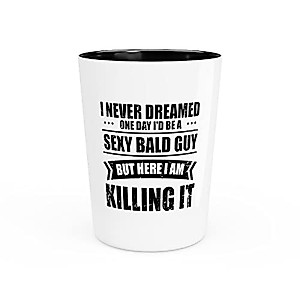 Shot Glass Party Ceramic Tequila Hair Baldy Skin Baldheaded Baldpated Novelty Hairless Barefaced Denudate Aficionado 1.9oz / Black