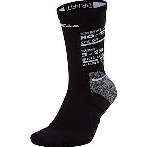 Nike Men`s LeBron Elite Crew Socks 1 Pair (Black(CK6784-010)/W, Medium)