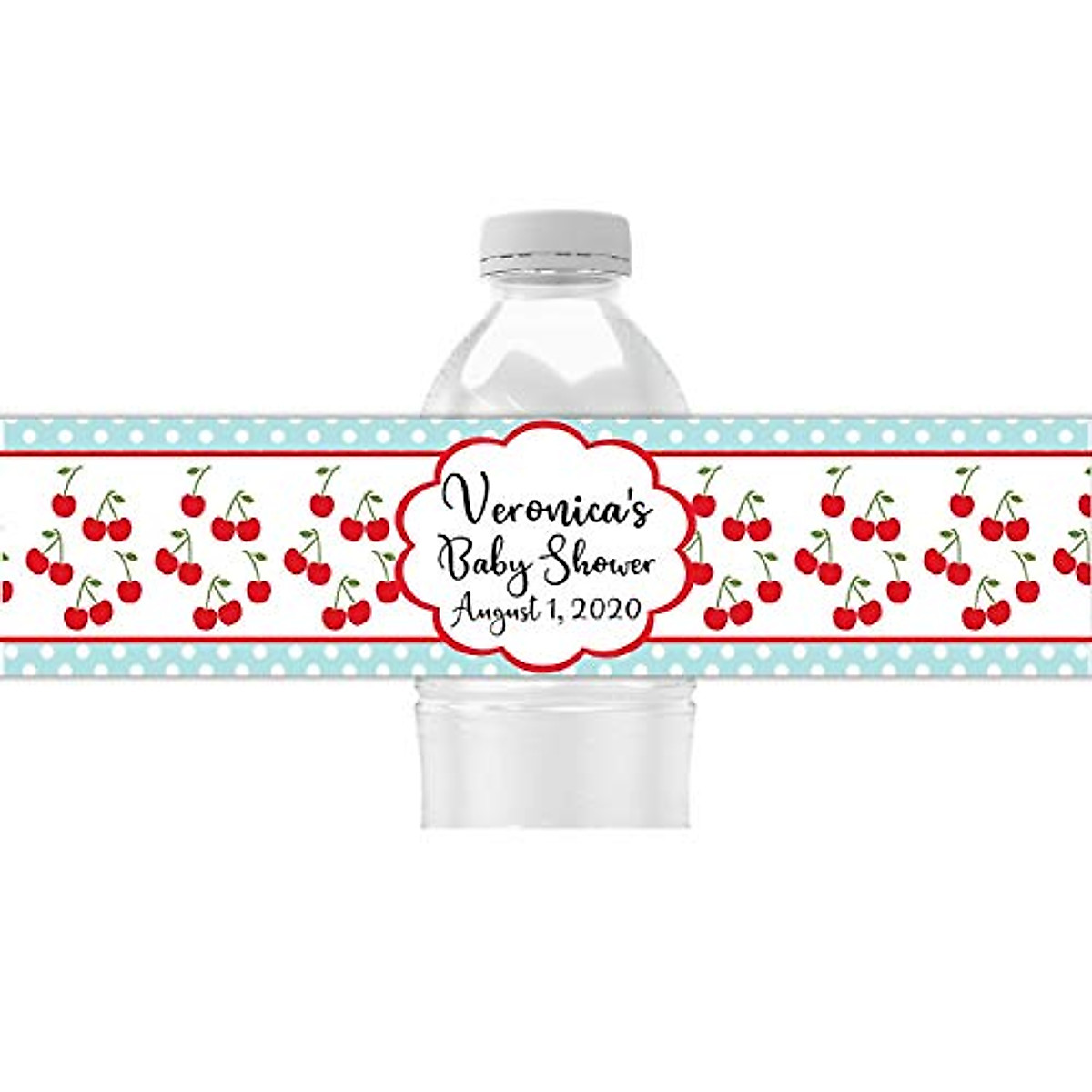 Cherry Pattern Water Bottle Labels, Pack of 25 Personalized Peel and Stick Waterproof Wrappers for Birthday Party Favors