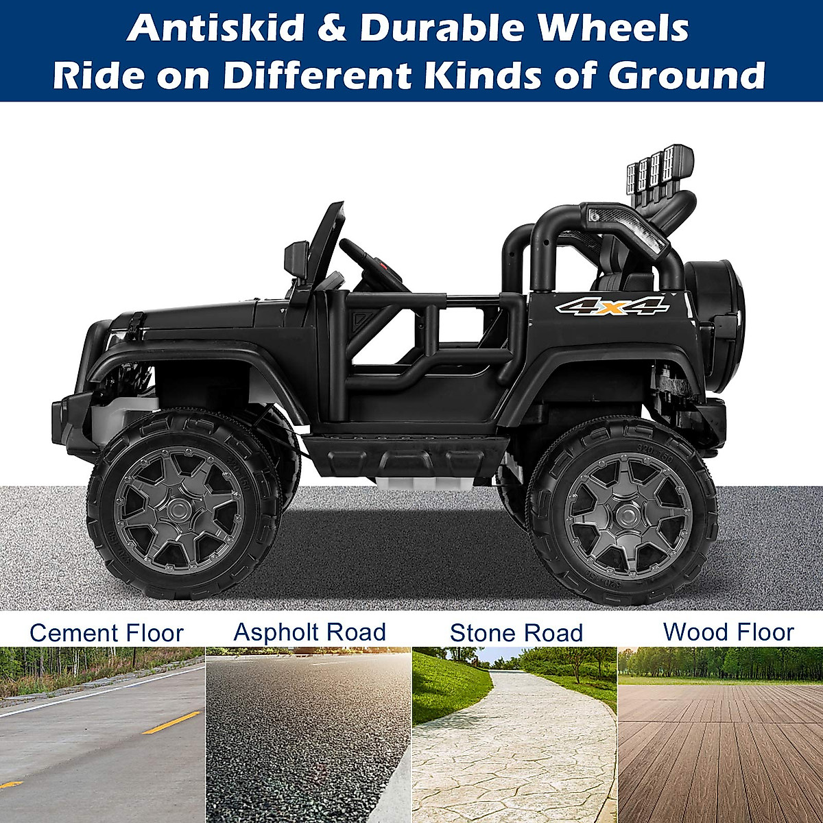 VALUE BOX Safety 12V Electric Two Seaters Ride On Car, Remote Control Kids Toddler Ride On Cars Motorized Vehicles Toy Car, Wheels Suspension, Seat Belts, LED Lights and Horn (Black)