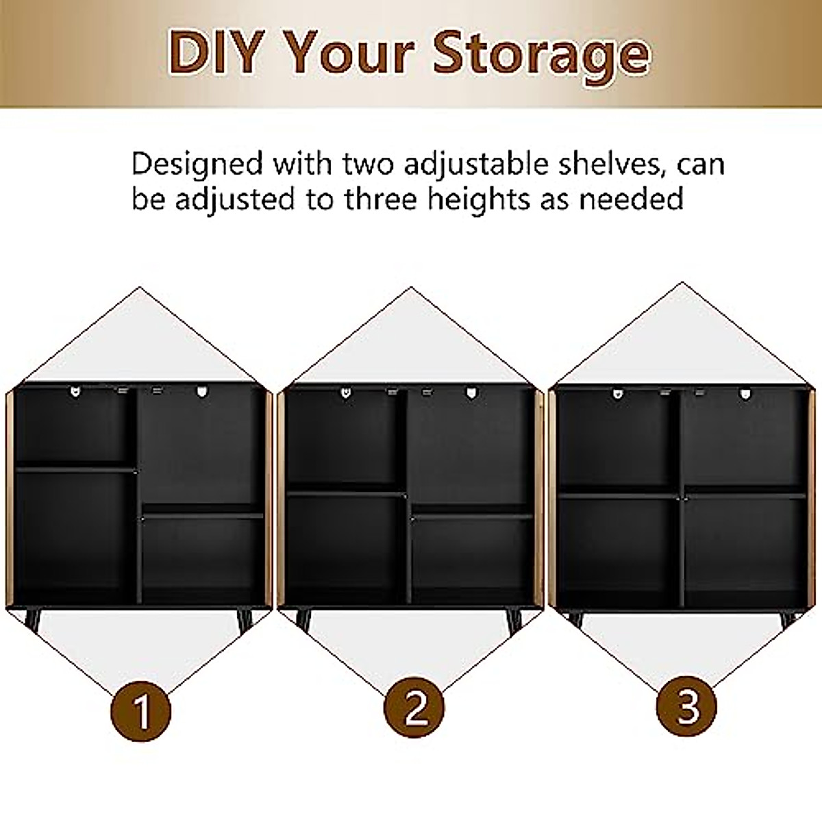 Iwell Boho Sideboard Buffet Cabinet, Kitchen Storage Cabinet with Natural Rattan Door & 2 Adjustable Shelves, Rattan Cabinet, Accent Cabinet for Living Room, Kitchen, Entryway, Black