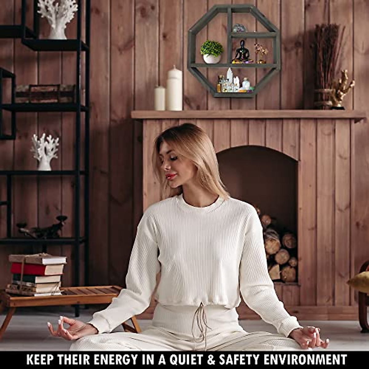 Asuare Wooden Hexagon Shelf | Floating Hexagon Shelf | Essential Oil Display | Crystal Display Shelf | Decor for Room, Bathroom, Living Room| Meditation Shelf