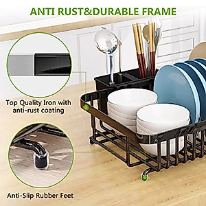 1Easylife Dish Drying Rack with Anti Rust Frame, Small Dish Drainer Rack for Kitchen Counter, Sink Dish Rack on Counter with Utensil Holder and Non-Slip Rubber Feet Rustproof for Organizer Storage