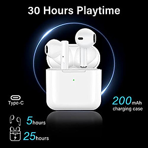 Wireless Earbuds Bluetooth Headphones IPX7 Waterproof Bluetooth Earbuds 30H Playtime Headset with Charging Case Wireless Bluetooth Earphones with Mic for iPhone/Samsung/Android (White)
