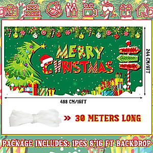 Ganeen 8 x 16 ft Christmas Outdoor Green Tree Garage Door Banner Large Winter Forest Pine Trees Snowy Backdrop Holiday Background Sign for Xmas Garage Door Wall Decoration Props Gifts