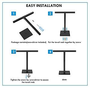 DUKWIN Hand Towel Holder, SUS304 Stainless Steel Hand Towel Stand T-Shaped Matte Black Freestanding Rack for Bathroom Kitchen Countertop with Square Base