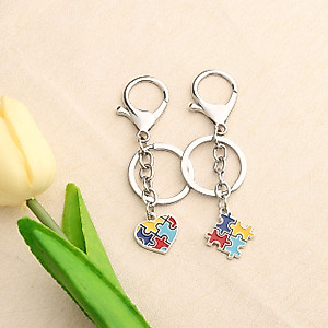 FUSTMW Autism Awareness Keychain Gifts for Autistic Colorful Puzzle Piece Key Ring Set of 2 (Autism Awareness Keychain Set)