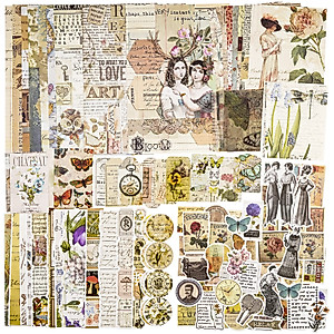 ARTSMONA 100 Pieces Vintage Ephemera Pack Junk Journal Kit Scrapbook Supplies Decoupage Paper Sticker Material for Art Journaling Bullet Journals Planners Collage Album Crafter Gifts (Retro)
