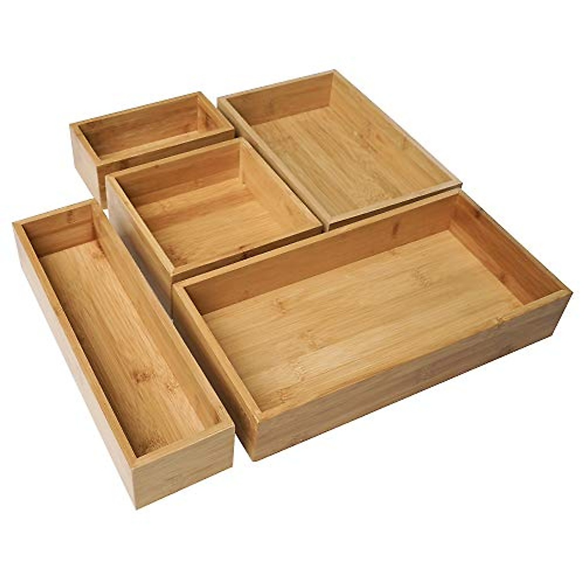 Aviboo Cabinet Drawer Organizer and Storage Tray Box Dividers Set Made of Bamboo Wood, Multipurpose Holder for Craft, Sewing, Office, Bathroom, Kitchen (1, Set of 5 Pieces)