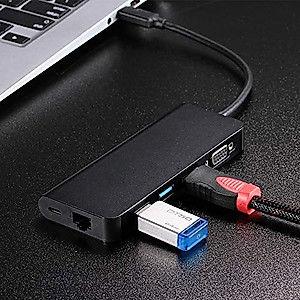 PANUSBGHUB USB 3.0 Hubs 6 in 1 Type C Hub Type-C to HDMI VGA RJ45 Dual USB3.0 PD Charging Port Adapter Cable Converter for Laptop MacBook(Silver) (Color : Black)