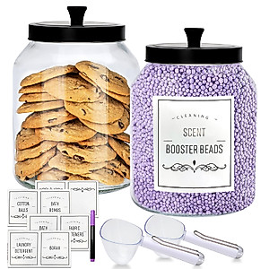 Large Glass Jars with Black Lids 100oz,2 Pack Glass Food Storage Container with Metal Lid and Scoop,Round Empty Glass Kitchen Canister Cookie Jars for Laundry Room,Kitchen,Snacks,Candy,Bathroom