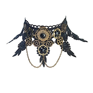 MEiySH Goth Punk Style Wedding Party Black Lace Choker Beads Tassels Chain Pendant Necklace for Women (Style 009)