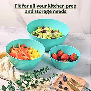 Wehome Mixing Bowls with Lids Set，Plastic Mixing Bowls for Kitchen Preparing，Serving and Storing，Set of 3-Includes 3 Bowls and 3 Lids，BPA-FREE Neat Nesting Bowls with Sealing Lids (Aqua)